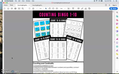 Counting to 10 BINGO Kindergarten & 1st Grade Math Games for Whole Class