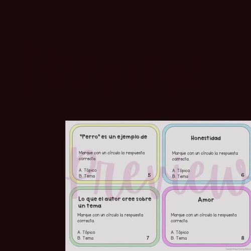 Tópico vs tema- Tarjetas de comprensión by Bilingual Teaching Made Easy