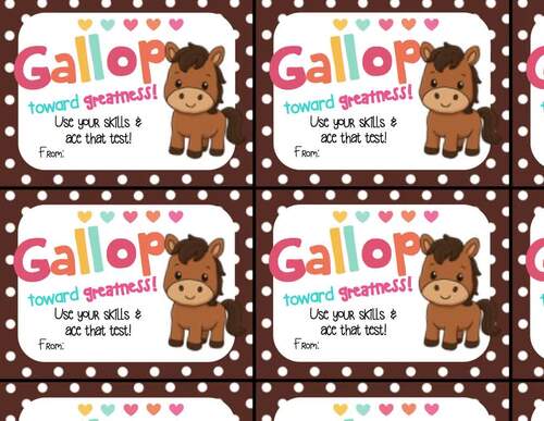 Horse-Themed Testing Motivation Gift Tag- Gallop toward greatness! Use ...