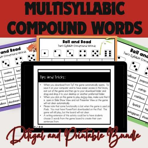 Roll & Read Multisyllabic 2 Syllable Compound Words Sentences Digital ...