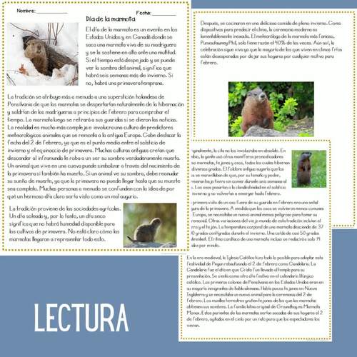 Groundhog's Day Spanish Reading Comprehension-Author's Purpose-Writing