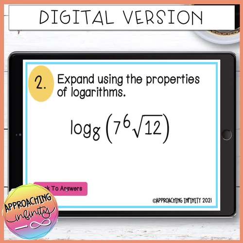 Properties of Logarithms Digital and Printable Scavenger Hunt | TPT