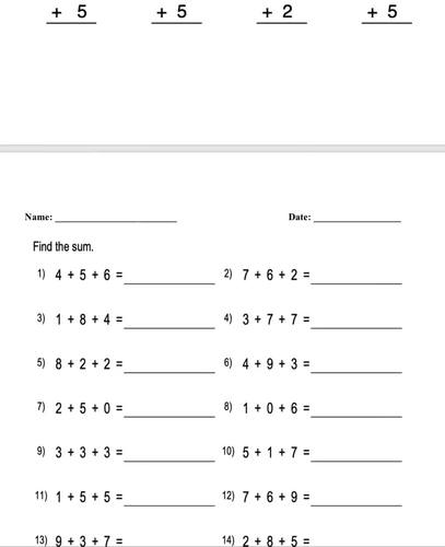 Summer School Break Math Addition Adding Add Learning Practice Bundle