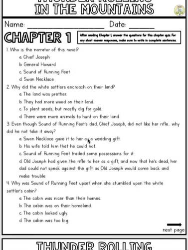 "Thunder Rolling in The Mountains" Printable Chapter Quiz Assessment Bundle