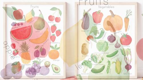 Watercolor Fruit and Vegetable Prints Classroom Educational Posters ...