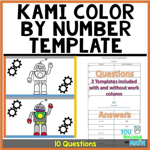 Robot Themed Color by Number Template - 10 Questions by You Learning Math