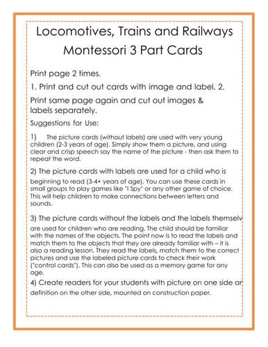 Locomotives Trains Matching cards Montessori Preschool Game Fun Facts