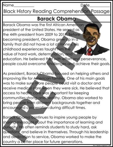 10 Black History Month Reading Comprehension Passages 4th Grade 5th ...