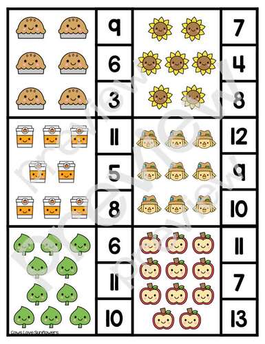 Fall Clip Cards - One to One Counting Numbers 0-20 - With Practice ...