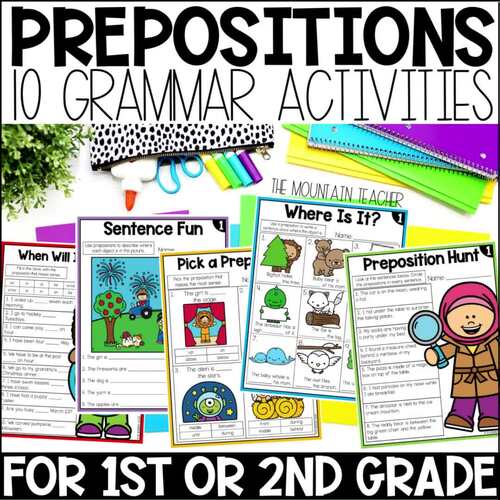 Prepositions Activities, Grammar Worksheets and Adverb Anchor Charts
