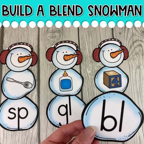 Build A Blends Snowman | Winter Literacy Center Activity | Winter Activity