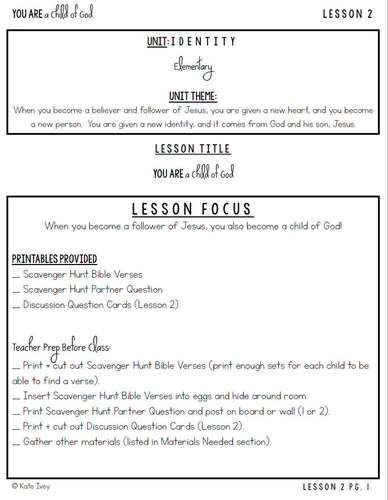 Identity in Christ Lesson 2 | You Are a Child of God Lesson with DQs ...