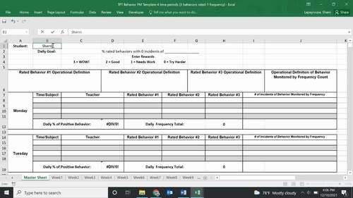 Behavior Progress Monitoring Tool-Automated Graphing-7 time periods-4 ...