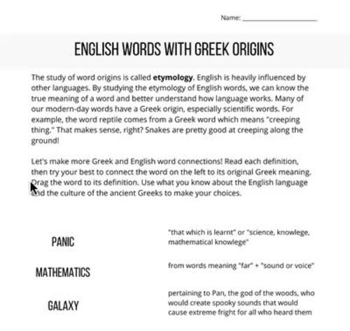 English Words from Greek Roots Matching Activity | Printable and Digital