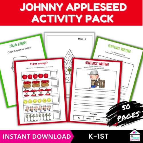 Johnny Appleseed Activity Pack – 50 Pages of Educational Fun, Fall ...