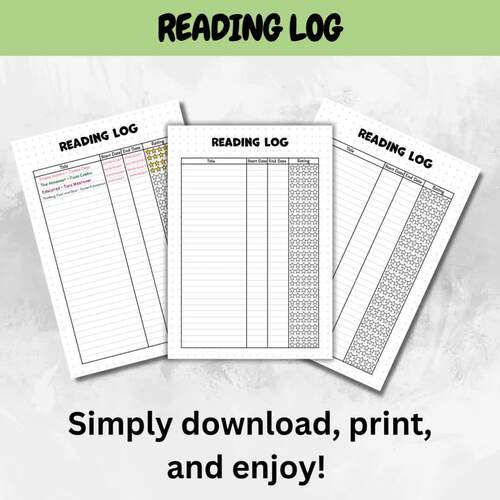 Reading Log - Habit Tracker - Printable Planner Page - Book Journal