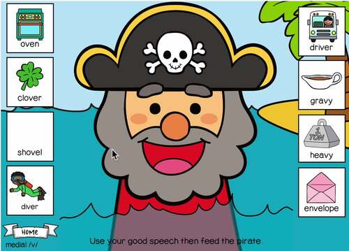 Feed the Pirate F and V Sounds Articulation Boom Cards | Speech Therapy