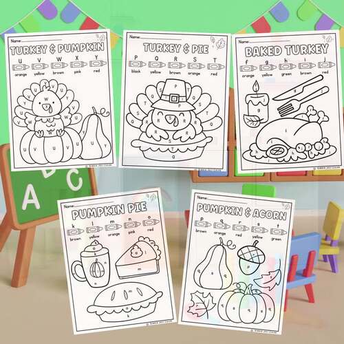 Thanksgiving Color by Letter, Fall Coloring Activity for Preschool ...