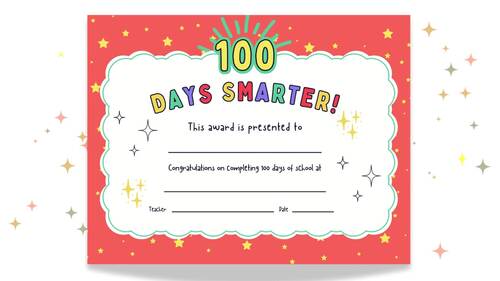 100 Days of School Award Certificate, Printable Diploma Non-Editable