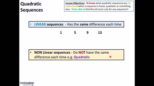 Introduction to Quadratic Sequences by Outstanding Resources | TPT