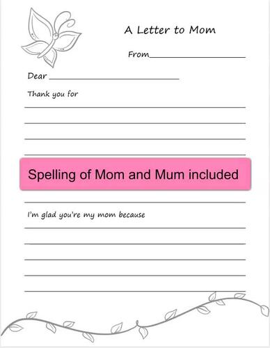 Mother's Day Writing Paper - Letter to Mom by Printables Granny | TPT