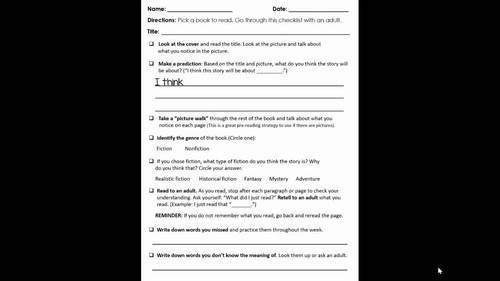 Reading Comprehension Worksheets and Checklists | For Fiction and ...