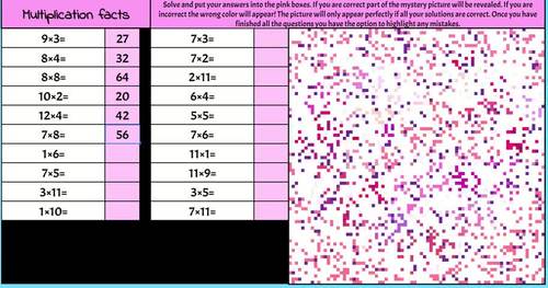 Valentines Math Pixel Art Multiplication Facts Moving Mystery Picture