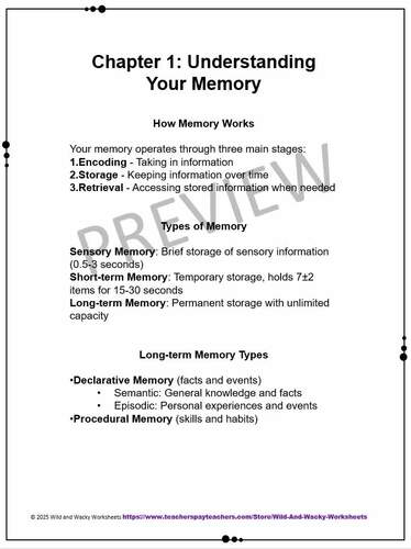 Memory and Retention Workbook for College and High School Students