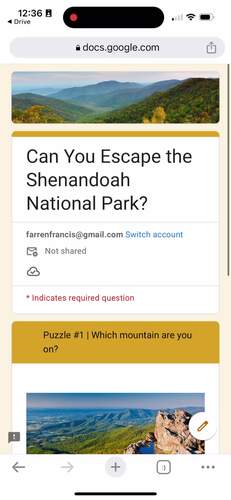 Shenandoah National Park Escape Room | Digital Google Form | 4th Grade ...