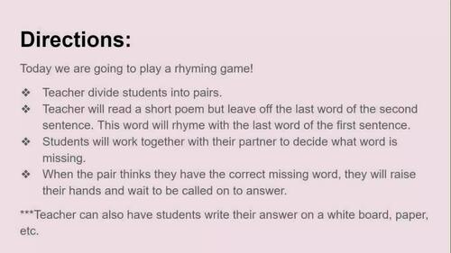 Rhyming Short Poem Game - Powerpoint by Teaching Littles - Kayla