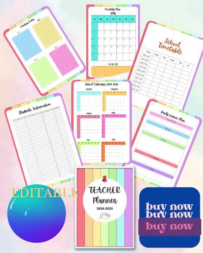 PLR- EDITABLE TEACHER PLANNER 2024-2025 by Digital Haven byRF | TPT