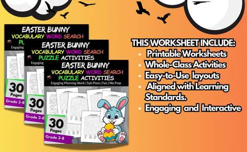 Easter Bunny Egg Word Search Puzzle Activities Rabbit 2nd,3rd,4th,5th ...