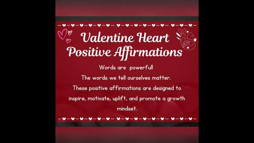 Valentine's Positive Affirmations (Growth Mindset, Bulletin Board, Decor)
