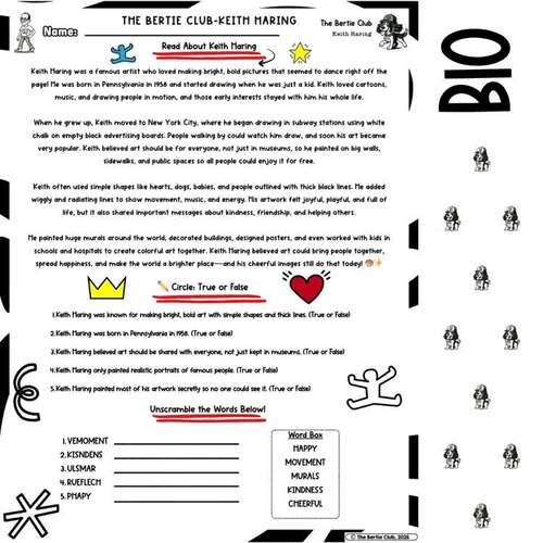 Keith Haring Bertie Filler Art Pack | No Prep Print & Go Sub Plan ...