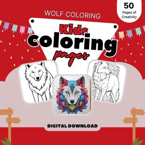 50 Wolf Coloring Pages for Kids - Digital Download | Creative Fun