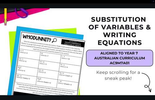 Evaluate by Substitution of Variables, Write Equations using Variables ...