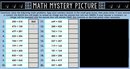 3 Digit Addition up to 1000 | Math Mystery Picture Reveal | Joke