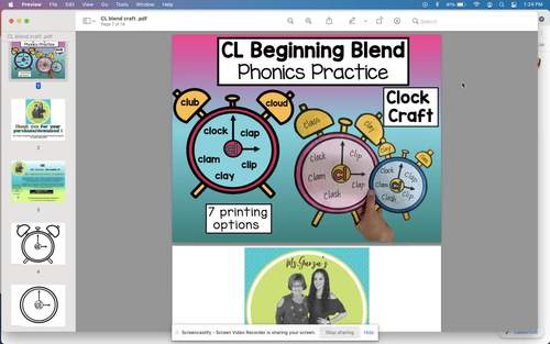 CL Beginning Blend Phonics Practice - Clock Craft | TPT