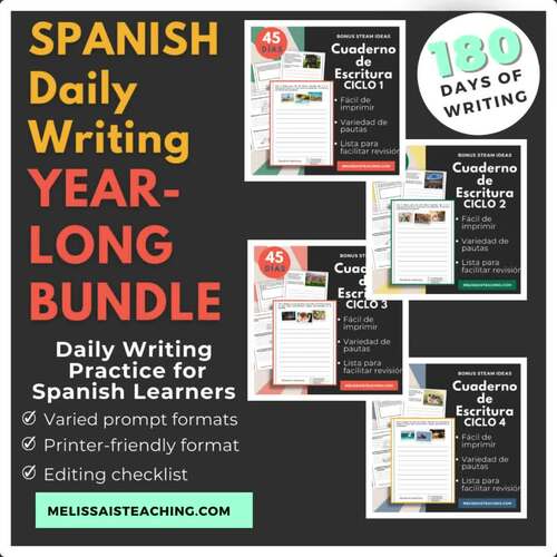 Daily Spanish Writing Warm-Up Journal Revisión, Escritura Diaria FULL YEAR