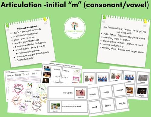 Articulation Flashcards-Initial "M" sounds-(one syllable words with ...