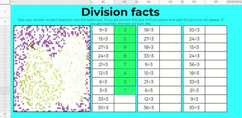 Division Facts 3s Digital Mystery Picture Google Classroom by Glitter ...