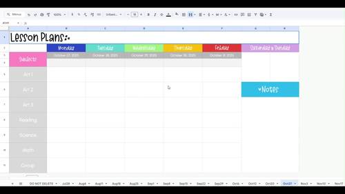 2025-2026 Google Sheets Lesson Planner & Calendar August-July Original