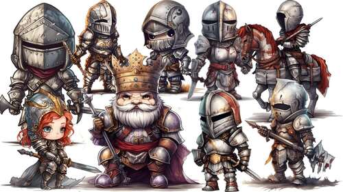 Watercolor Chibi Knights Clipart Set of 20 Files by ArtisticTimberStudio