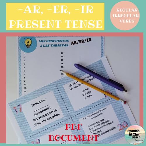 Spanish Present Verbs Conjugation (ar, er ir) - Regular/Irregular Task ...