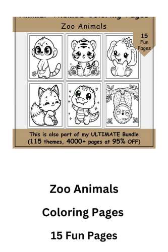 Animals Coloring Pages for Kids & Adults | Printable Kawaii Zoo Animals ...