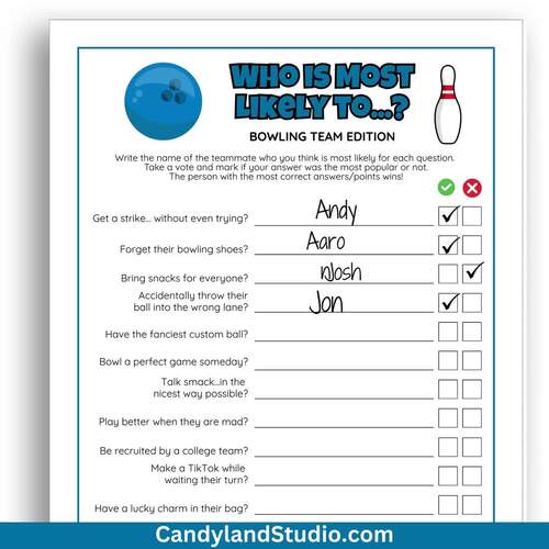 Bowling Who is Most Likely Team Building Bingo Ice Breaker Game Printable