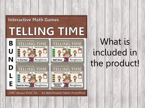 Telling Time Hour, Half Hour, Quarter, 5 minutes Interactive Math Games ...