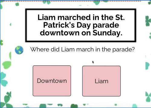 WH-Questions Reading Comprehension Task Cards | St. Patrick's Day Themed