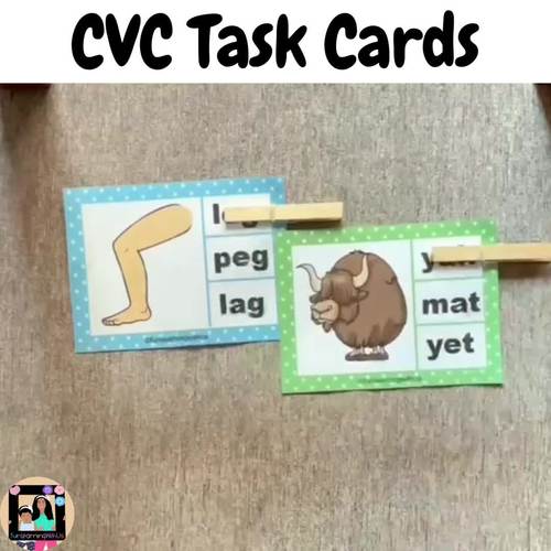 CVC Words Task Cards Phonemic Awareness cards | CVC Word Clip Cards