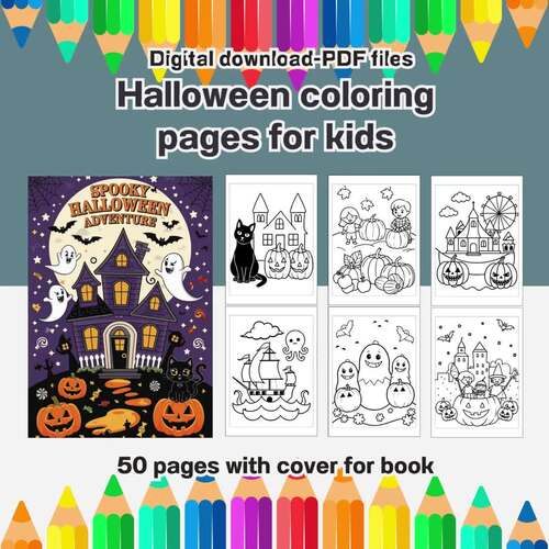 Halloween coloring pages with cover for book for kindergarten-3st grade